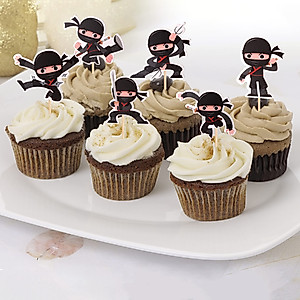 24 PCS Ninja Cupcake Toppers Assembled Martial Arts Karate Kung Fu Warriors Cupcake Picks Decorations for Ninja Theme Baby Shower Kids Birthday Party Supplies