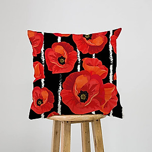 YGGQF Flower Throw Pillow Cover Floral Poppies Garden Nature Wildflower Red Home Decor Pillowcase Cushion Cover 18x18 Inches
