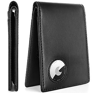 LORZOR AirTag Wallet - Bifold Genuine Leather Mens Minimalist Wallet with AirTag Holder, RFID Blocking Wallet for Apple Air Tag up to 11 Cards Gifts for Men