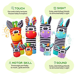 Baby Wrist Rattles Foot Finder Socks Set, Wrist Rattle Arm Hand and Rattle Leg Ankle Socks, Newborn Soft Sensory Toys, Baby Socks Infant Wrist Rattles for Babies 0-6 Months, Baby Gift 0-6 6-12 Months