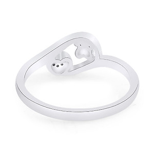 White Natural Diamond Accent Paw Print Heart Ring in 14k White Gold Over Sterling Silver (I-J Color, 0.03 Cttw) Ring Size-14