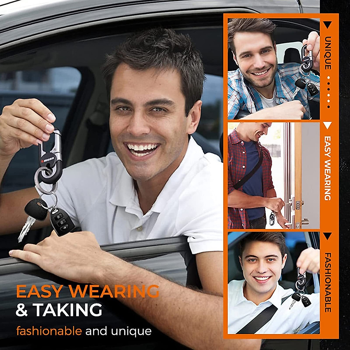 Qitiieli Men's Car Key Chain, Personalized Car Keychain for Men, Men's Metal Waistband Car Keychain, Double Ring Design, High-elasticity Buckle, Premium Car Keychain for Men