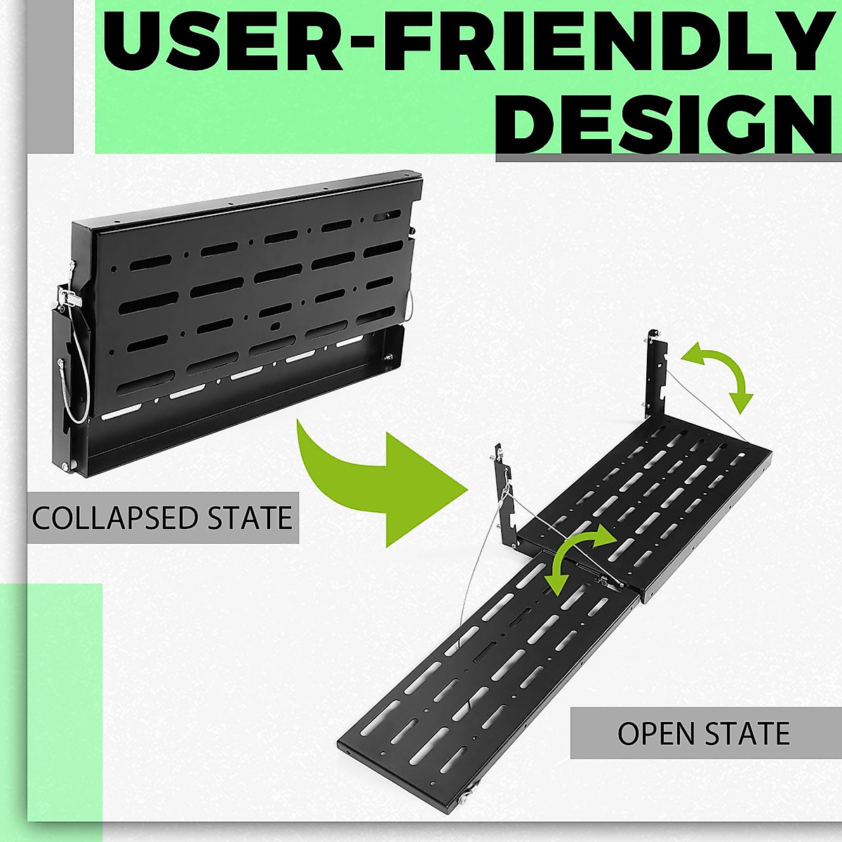 KUAFU Rear Foldable Door Tailgate Table Compatible with 2007-2018 Jeep Wrangler JK Luggage Storage Rack Cargo Carrier Shelf Black Steel Support up to 75lbs