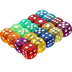 50Pcs Colorful Transparent 6-Sided 16MM Game Dice Acrylic Rounded Corners Dice for Board Games, Teaching Math, Bar KTV Party Favor, Random Color
