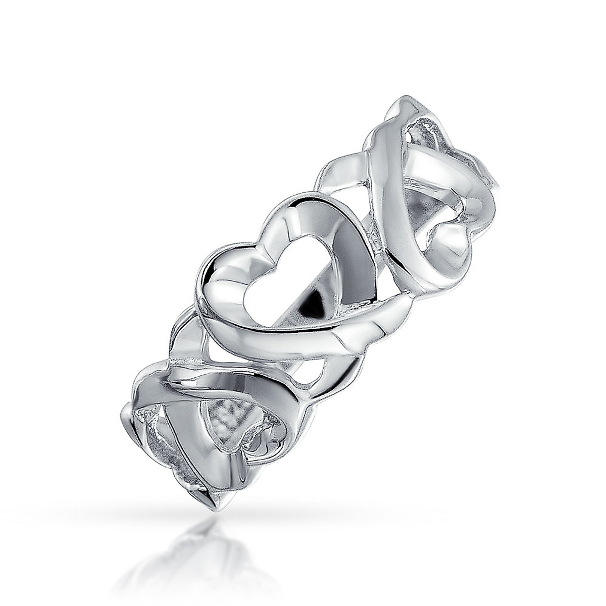 Bling Jewelry BFF Friendship Romantic Open Heart Huggies & Kisses XO Eternity Band Promise Ring For Women Teen Girlfriend .925 Sterling Silver