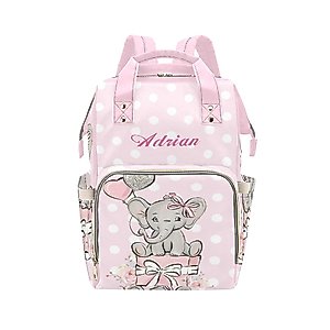 XOZOTY Personalized Elephant Diaper Bag Backpack with Name Custom Nursing Baby Bags Shoulders Travel Bag Daypack