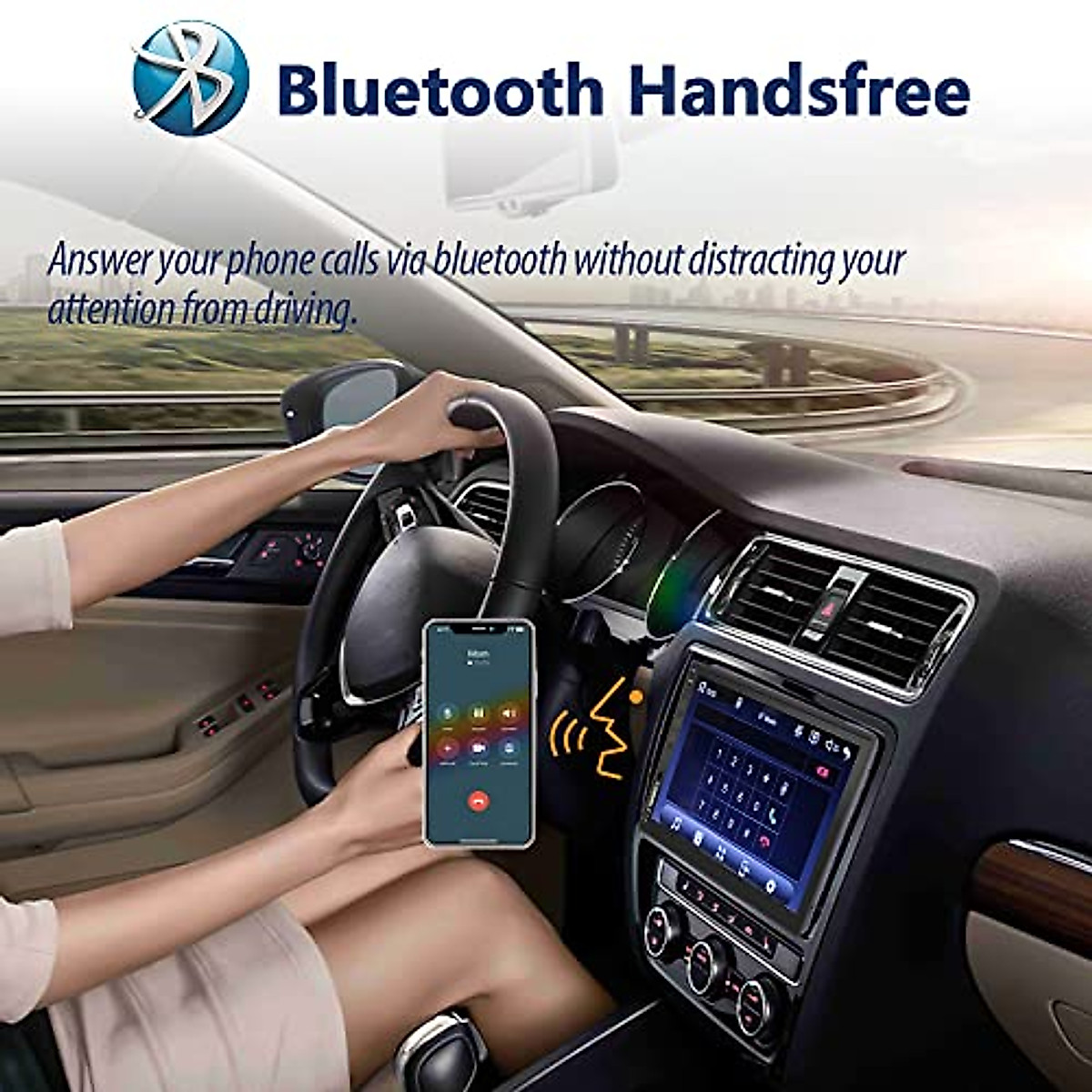 [HD 1024 * 600] Double Din Car Stereo Compatible with Apple CarPlay and Android Auto, Full Touch 7 Inch LCD Touchscreen Radio with Voice Control, Bluetooth, Waterproof Backup Camera, Mirror-Link