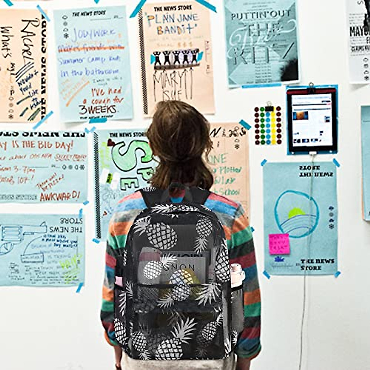 CAMTOP Mesh Backpack for Girls Semi-TransparentSee Through Sturdy Bookbag Casual Daypack for School Beach Swim Work Gym