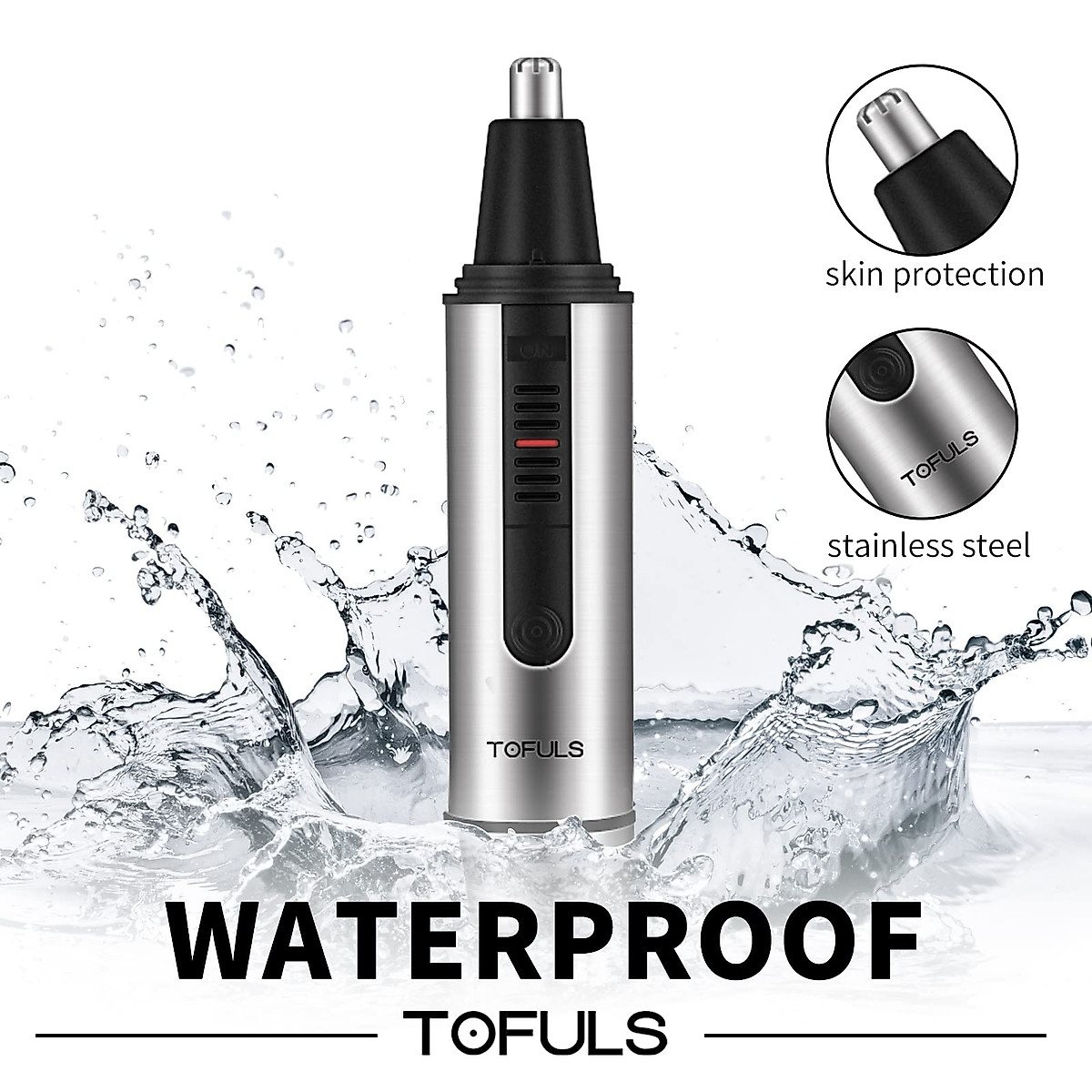 TOFULS Ear and Nose Hair Trimmer for Men - Waterproof Stainless Steel 3-in-1 Hair Trimmer, Nose Hair Clipper, Ear Trimmer, Beard Trimmer, All in One Facial Hair Trimmer, Painless Eyebrow Trimmer