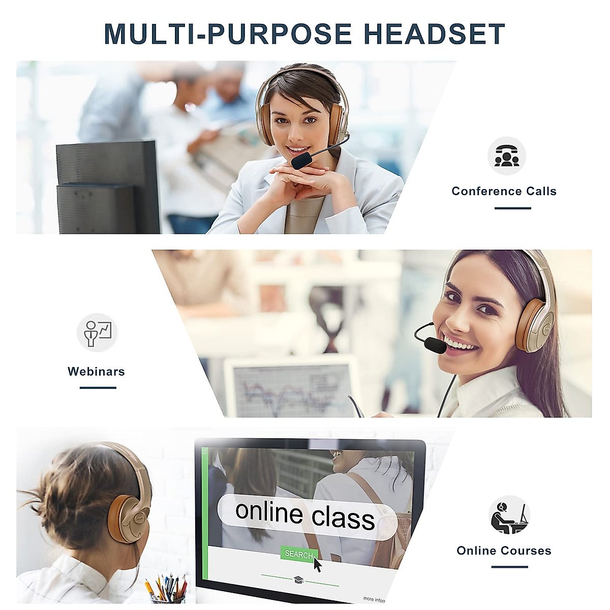 USB Headset for Microsoft Teams, Zoom Meeting Headset with Noise Cancelling Mic, Mute Button and in-Line Volume Control, PC Headphones for Video Conference Calls, Wired Laptop Headset for Computer