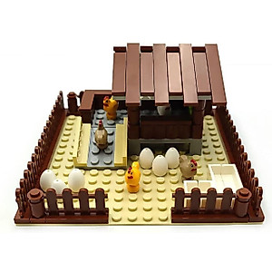 General Jim's Chicken Coop Hen House Modular Building Block Brick Set 122 Piece Set or Addition to Rural Farm Scene Set with All Accessories Shown for Teens and Adults.