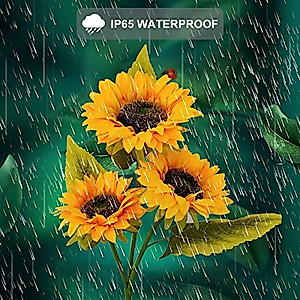2 Pack Sunflower Solar Lights Outdoor Garden Decor with 3 LED Sunflower Yellow Flower Lights Decorative Waterproof Solar Outdoor Lights Auto ON/Off Solar Decorative Lights for Garden, Patio, Backyard