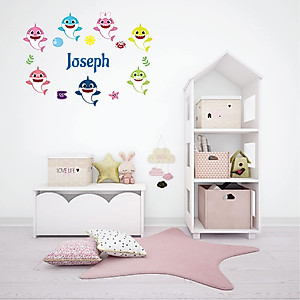 Shark Custom Name Nursery Baby Boy Wall Decal Vinyl Sticker for Kids | Home Décor | Custom Kids Room Decal | Bedside Decals