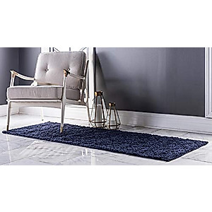 Unique Loom Trellis Shag Collection Plush Geometric Modern Moroccan Lattice Navy Blue Runner Rug (2' 7 x 10' 0)