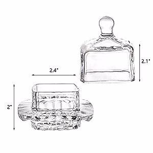 Frcctre 2 Pack Glass Butter Dish, Small Glass Butter Keeper with Dome Lid and Handle, Clear Covered Butter Serving Dish Decorative Crystal Mini Butter Container Butter Cloche