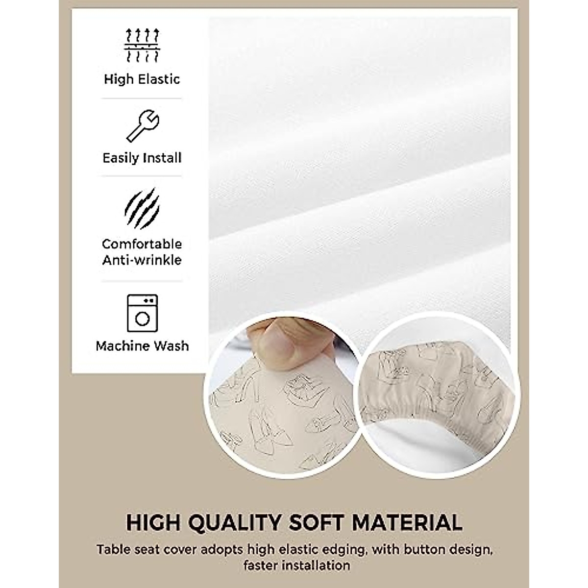 Seat Covers for Dining Room Chairs, Hand Drawn Women's High Heels Ombre Khaki Texture Fitted Stretch Jacquard Chair Seat Covers, Removable Washable Kitchen Dining Chair Slipcovers Protector Set of 6