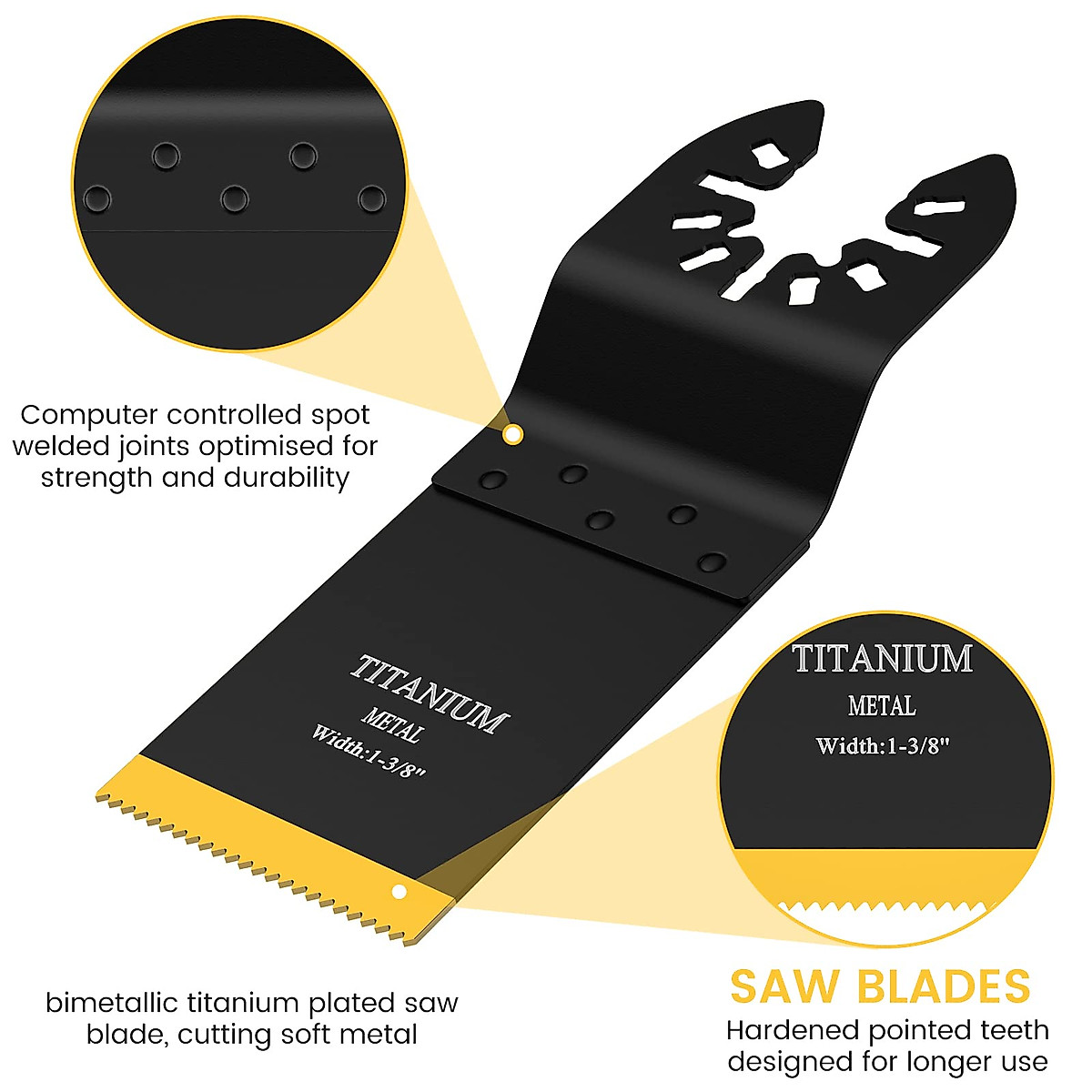 JTWEB 12PCS Titanium Oscillating Saw Blades, Multitool Blades for Cutting Hard Material, Metal Nails Wood and Plastic, Oscillating Tool Blades fit Dewalt Rockwell Milwaukee Makita Bosch