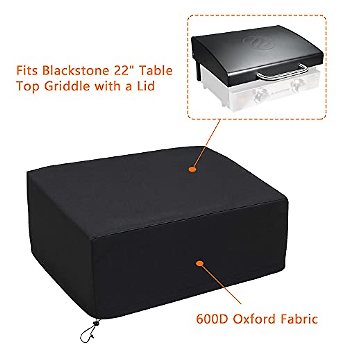 BQMAX Carry Bag and Griddle Cover Replacement for 5510 Blackstone 22" Table Top Griddle with Hood/Lid, Heavy Duty 600D Polyester Waterproof Grill Cover and Bag