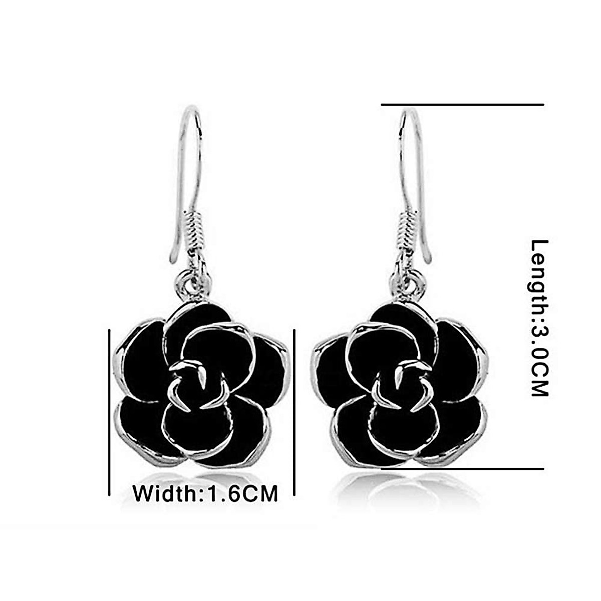 Rose Gold Plated Black Rose Flower Dangle Drop Earrings Fashion Jewelry for Women