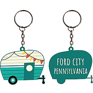 R and R Imports Ford City Pennsylvania Souvenir Camper Metal Keychain