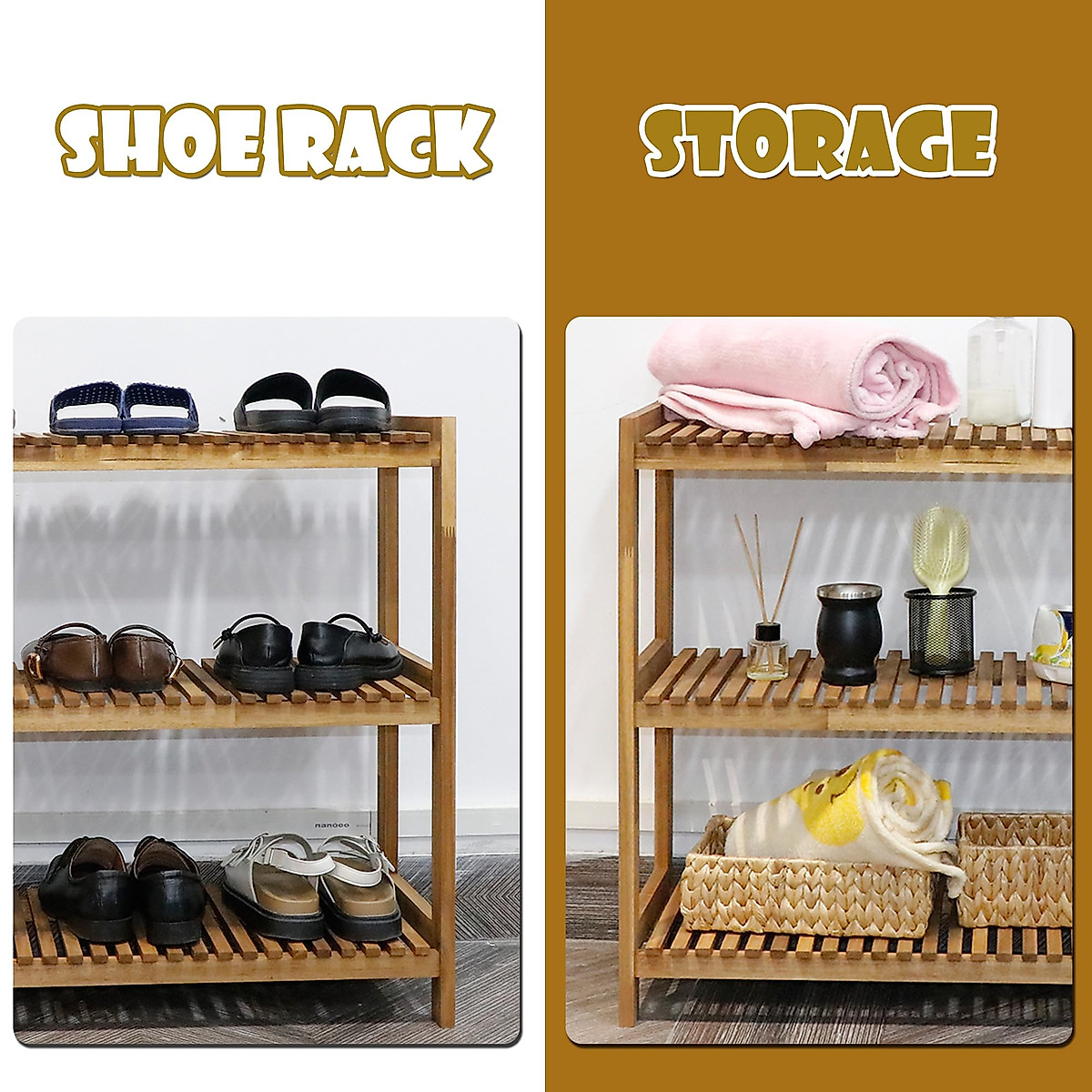 VICTORY RELAX 3-Tier Shoe Rack for Entryway,Acacia Wood Shoe Rack, Free Standing Shoe Racks for Indoor & Outdoor, Stackable Shoe Organizer for Closet
