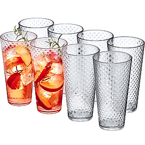 Amazing Abby - Polka Dot - 24-Ounce Plastic Tumblers (Set of 8), Plastic Drinking Glasses, All-Clear High-Balls, Reusable Plastic Cups, Stackable, BPA-Free, Shatter-Proof, Dishwasher-Safe