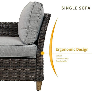 Grand patio Sofa Sets Outdoor Furniture Sets 6 Pieces Conversation Set, Wicker Patio Furniture Sectional Sofa with Thick Cushions for Yard Garden Porch &Brown