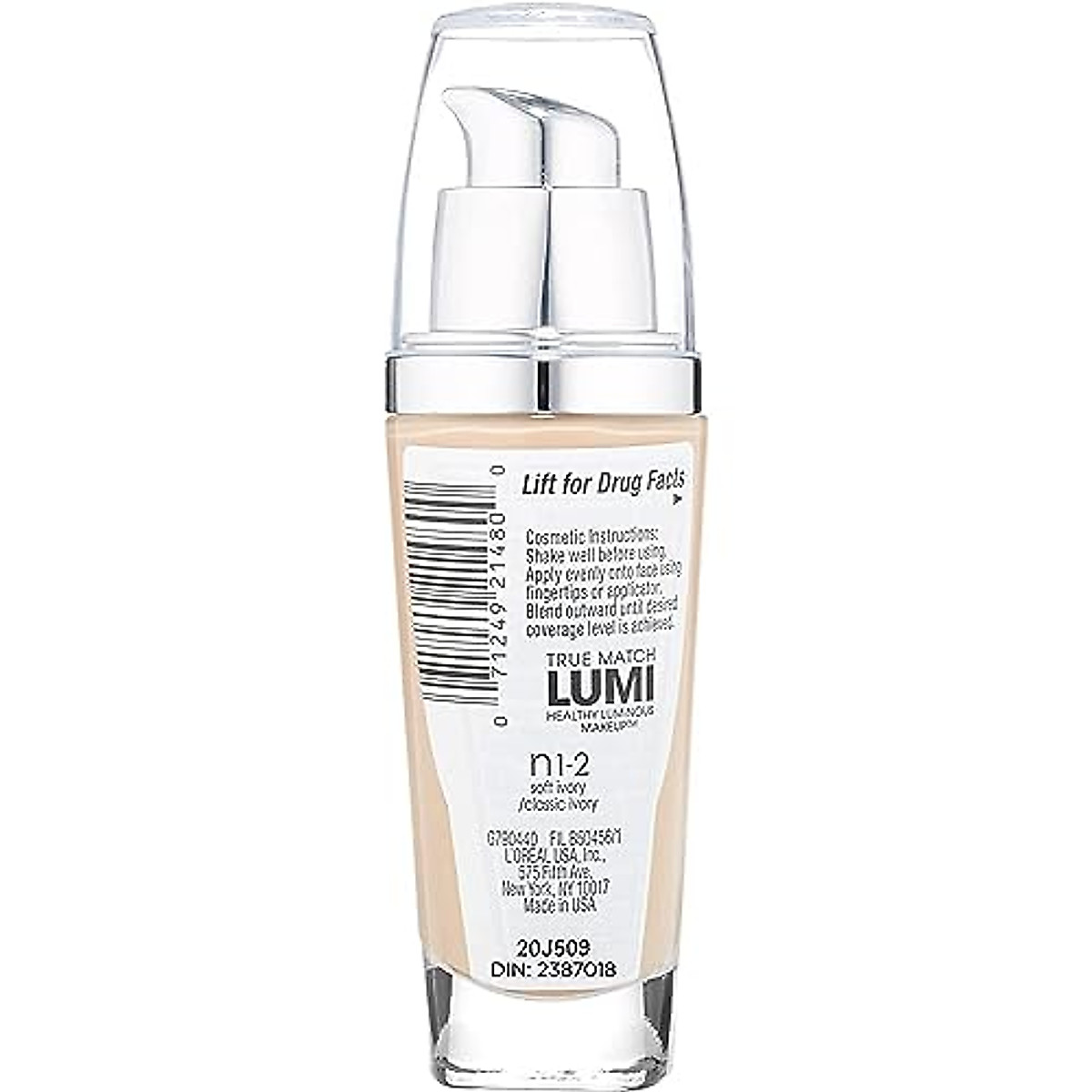L'Oreal Paris True Match Lumi Healthy Luminous Makeup, N1-2 Soft Ivory Classic Ivory , 1 fl; oz.