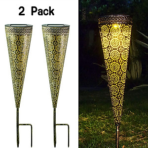 YAOLUU Outdoor Light 2pcs Outdoor Solar Lights, Metal Cone Solar Lights, Outdoor Solar Garden Lights, Projection Lights, Home Garden Decoration Accessories Outdoor Lighting