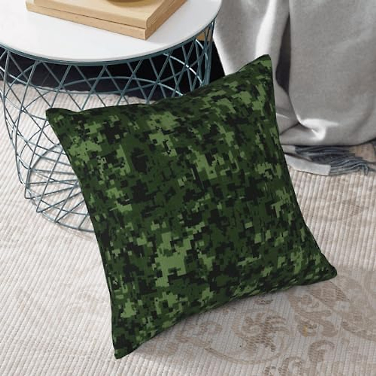 AdaNti Green Army Digital Camouflage Print Corduroy Throw Pillow Covers Soft Square Throw Pillow Case Home Decorations for Bed Sofa Living Room 16"x16"