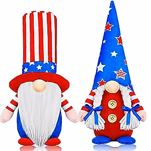 2PCS 4th of July Gnome Patriotic Gnomes Plush Independece Gnomes Decorations Couple Handmade Swedish Tomte Gnomes Ornaments for Patriotic Party Table Decoration Tiered Tray Decorations Fireplace Decor