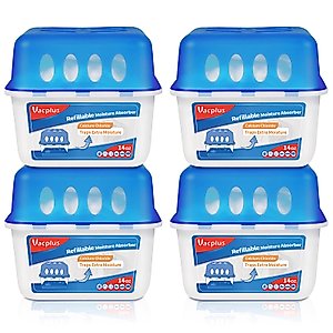 Vacplus Moisture Absorber Box - 4 Packs, 14OZ Reusable Dehumidifier for Closet, Unscented Moisture Absorbers for Rooms with Visible Dehumidification (Fragrance free)