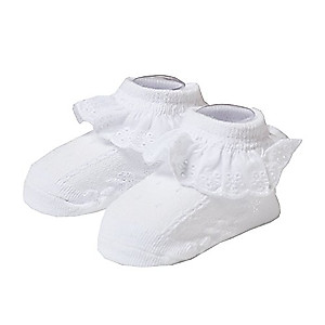 EPEIUS 5 Pack Baby-Girls Eyelet Frilly Lace Socks Newborn Princess Ankle Socks for 0-3 Months,Bow Pattern,White/Ivory/Pink/Purple/Green,Shoe Size 0-1