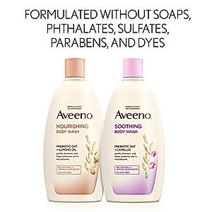 Aveeno Soothing Body Wash for Sensitive Skin with Prebiotic Oat Camellia Cleansing Wash for SoftFeeling Skin Formulated Without Sulfates Parabens Phthalates Dyes fl., Cream, 18 Fl Oz