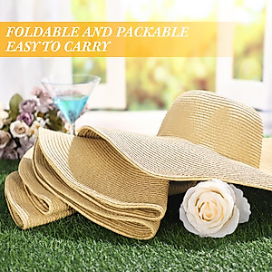 Sintuff 4 Pcs Women's Wide Brim Straw Hats Big Floppy Foldable Roll up Cap Beach Sun Hat UPF 50+ for Summer(Beige, Simple)