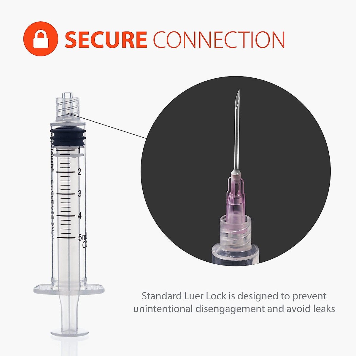 EasyTouch Luer-Lock Syringe Barrel, 5ML Syringe, Pack of 50