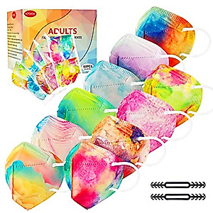 AOTDAOU KN95 Masks for Adults Individually Wrapped - Colorful Tie Dye Design Face Masks for Women, 10 Assorted Colors Comfortable Breathable 5 Layer Filter Efficiency ≥95% Masks, 60pcs