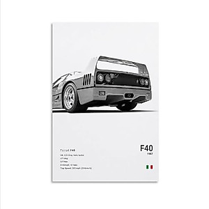 Car Poster Ferrari F40 Supercar Posters Racing Car Canvas Wall Art For Boy's Bedroom SuperCar Wall Decor Unframe-style 12x18inch(30x45cm)