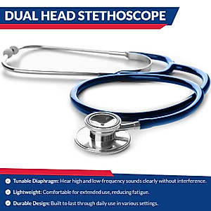 Dixie EMS Aneroid Sphygmomanometer and Dual Head Stethoscope Set with Adult Size Blood Pressure Cuff, Calibration Key and Carrying Case – Navy Blue