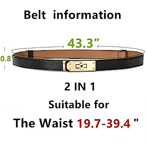 Cntuohai 2 in 1 Women's Skinny Leather Belt,Alloy Turn Lock Adjustable Slim Thin Waist Belt For Dress Jeans Coat