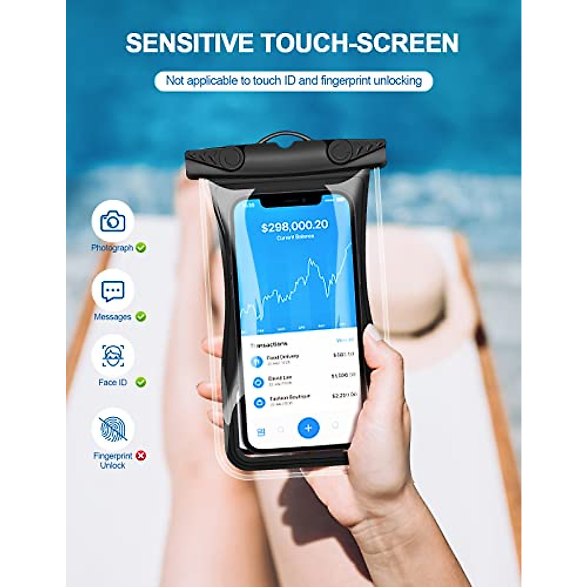 Vuwwey Waterproof Phone Pouch, [Built-in Pocket] Floating IPX8 Waterproof Phone Case with Adjustable Lanyard, Underwater Dry Bag Compatible with iPhone 14 13 12 11 Pro Max and Up to 6.9''- 2 Pack