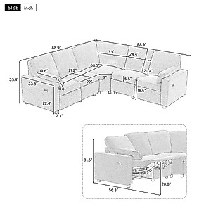 Familymill 89'' Linen Power Reclining Corner Sectional Sofa, Home Theater Recliner Sofa with 2 USB Ports and 2 Storage Drawers for Living Room (Beige)
