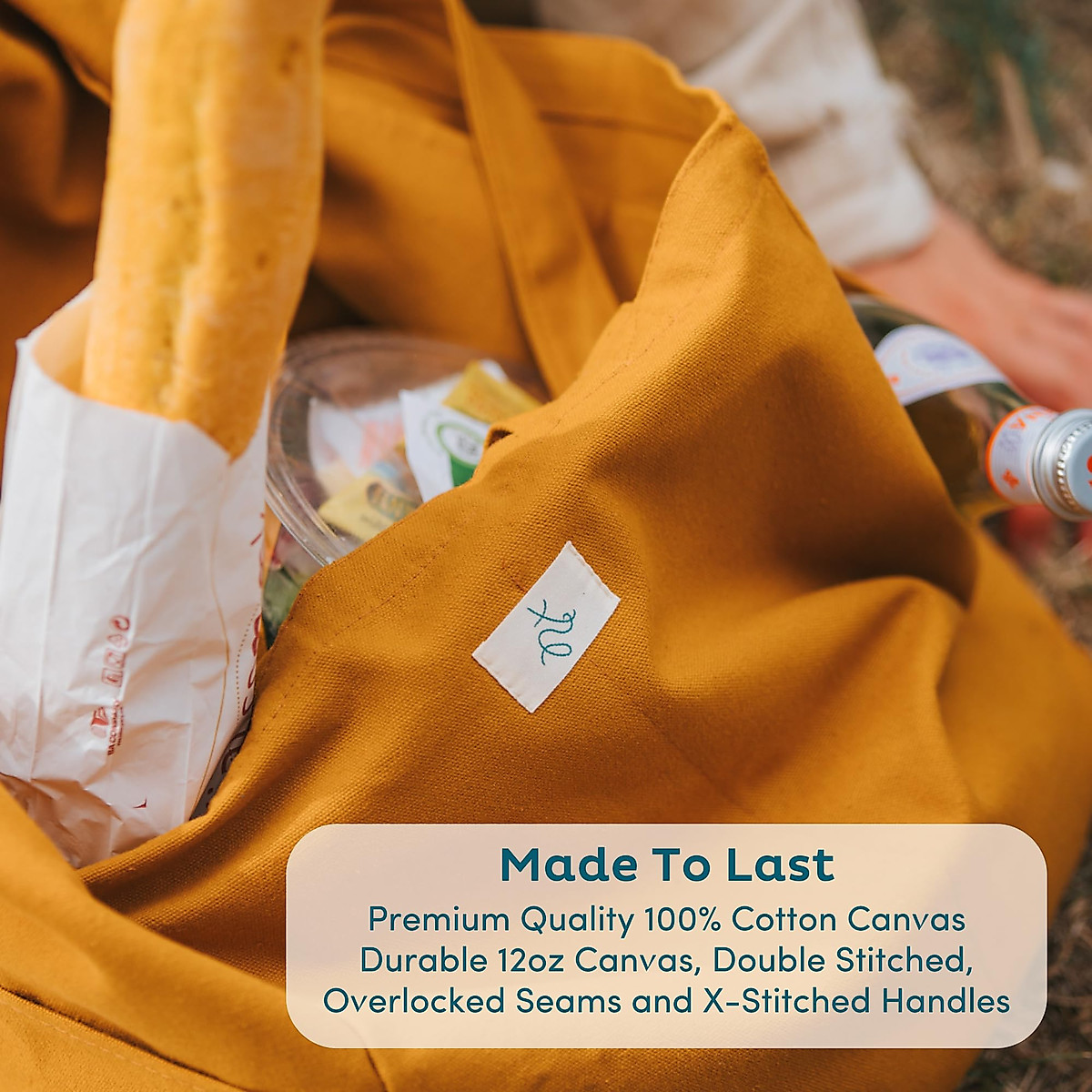 Nook Theory 3 Pcs Reusable Grocery Bags - Heavy Duty Canvas Bag, Large Grocery Tote for Shopping, Picnic, and Daily, 100% Cotton (Ocean)