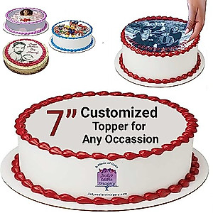 7” Circles Eatable Custom Print Cake Topper - Create Logo Sticker Personalized Images Pictures for Theme Party Events Occassion - 1 Per Sheet, Gluten Soy, Trans Fat Free, No Known Allergens