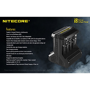 EdisonBright NITECORE i8 Eight Bays Smart Battery Charger for Li-ion/IMR/Ni-MH/Ni-Cd 26650 22650 18650 18490 18350 16340 RCR123 14500 AA AAA AAAA C D USB BBX3 Battery Carry case
