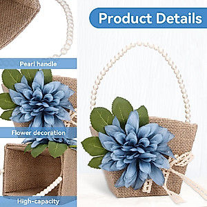 Rustic Flower Girl Basket, Vintage Burlap Flower Basket with Pearl Handle Jute Wedding Flower Girl Basket for Wedding Ceremony Bride Flower Girl Basket