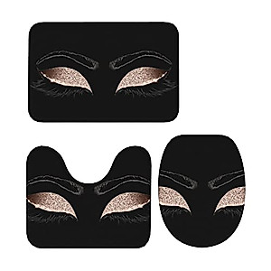 Eyelash Pattern Printed Bathroom Carpet Set Non-Slip Absorbent, Soft Washable Toilet Shower Mat Set, 3 Pc