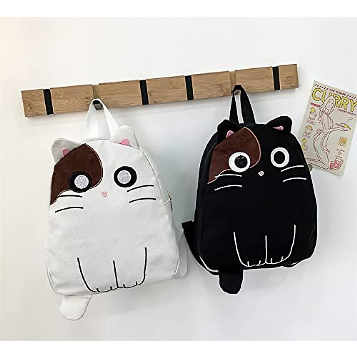 LaurelTree Kawaii Aesthetic Cute Cartoon Cat Backpack Laptop Travel Bag School Students Teens Girls (Black)