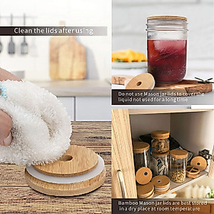 Mason Jar Lids with Straw, Reusable Bamboo Lids, Wide Mouth Mason Jar Tumbler Lids, Mason Jar Tops with 2 Reusable Stainless Steel Straw - 2 Packs