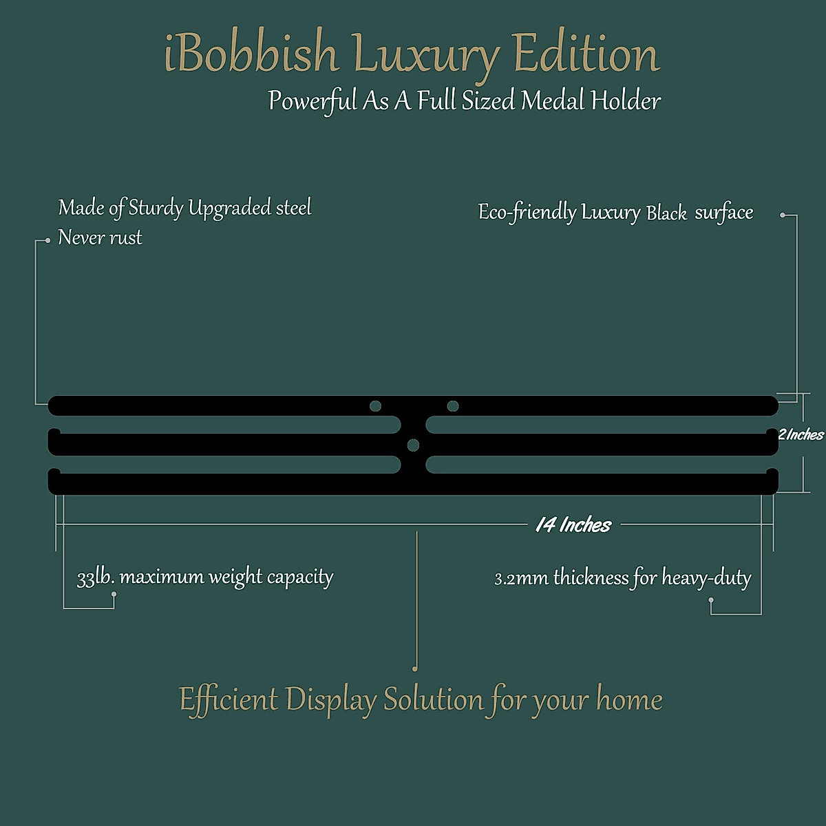 iBobbish Sports Marathon Medal Display hanger Holder Racks Frame in matt black surface Wall Mount Over 40 Medals Upgraded 3 lines with 3 screws Easy to Install Easy to use